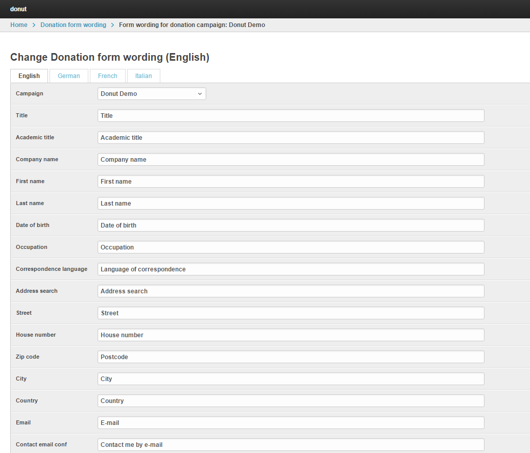 Settings - Form wording – Support